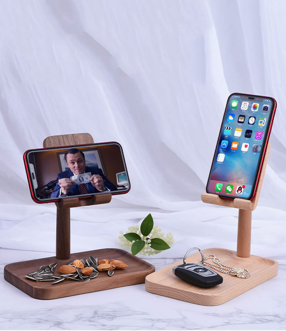 180 Degree Rotatable Wooden Mobile Phone Holder With Storage Tray ...