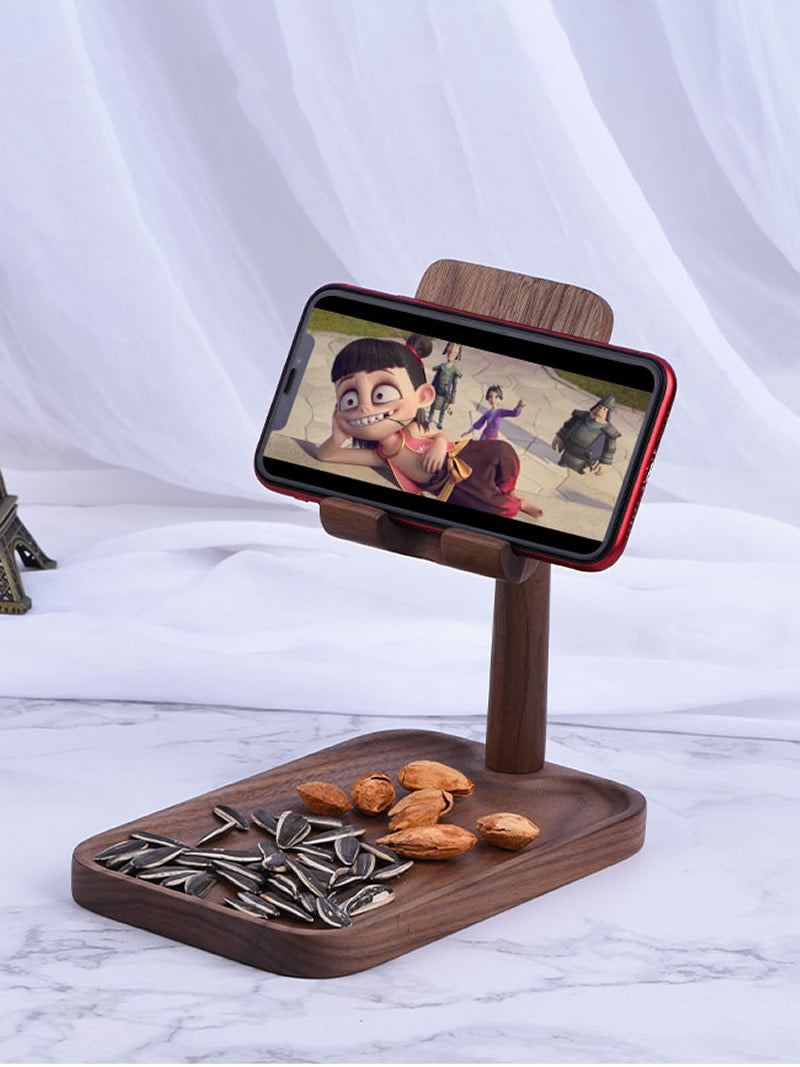 180 Degree Rotatable Wooden Mobile Phone Holder With Storage Tray ...