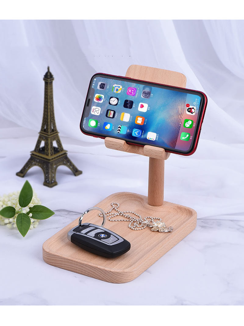 180 Degree Rotatable Wooden Mobile Phone Holder With Storage Tray ...