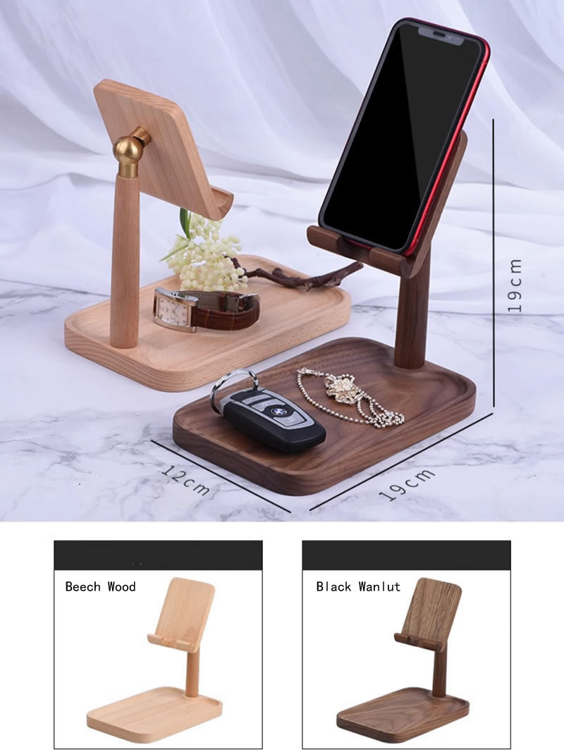 180 Degree Rotatable Wooden Mobile Phone Holder With Storage Tray ...