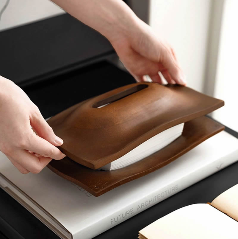 Office Modern Art Wooden Tissue Box, Simple Design – More Angle