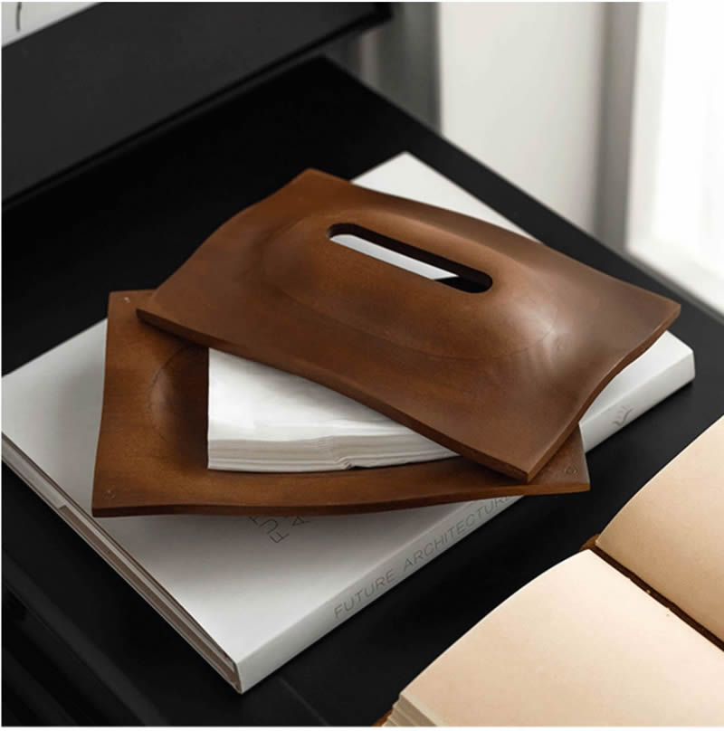 Office Modern Art Wooden Tissue Box, Simple Design – More Angle