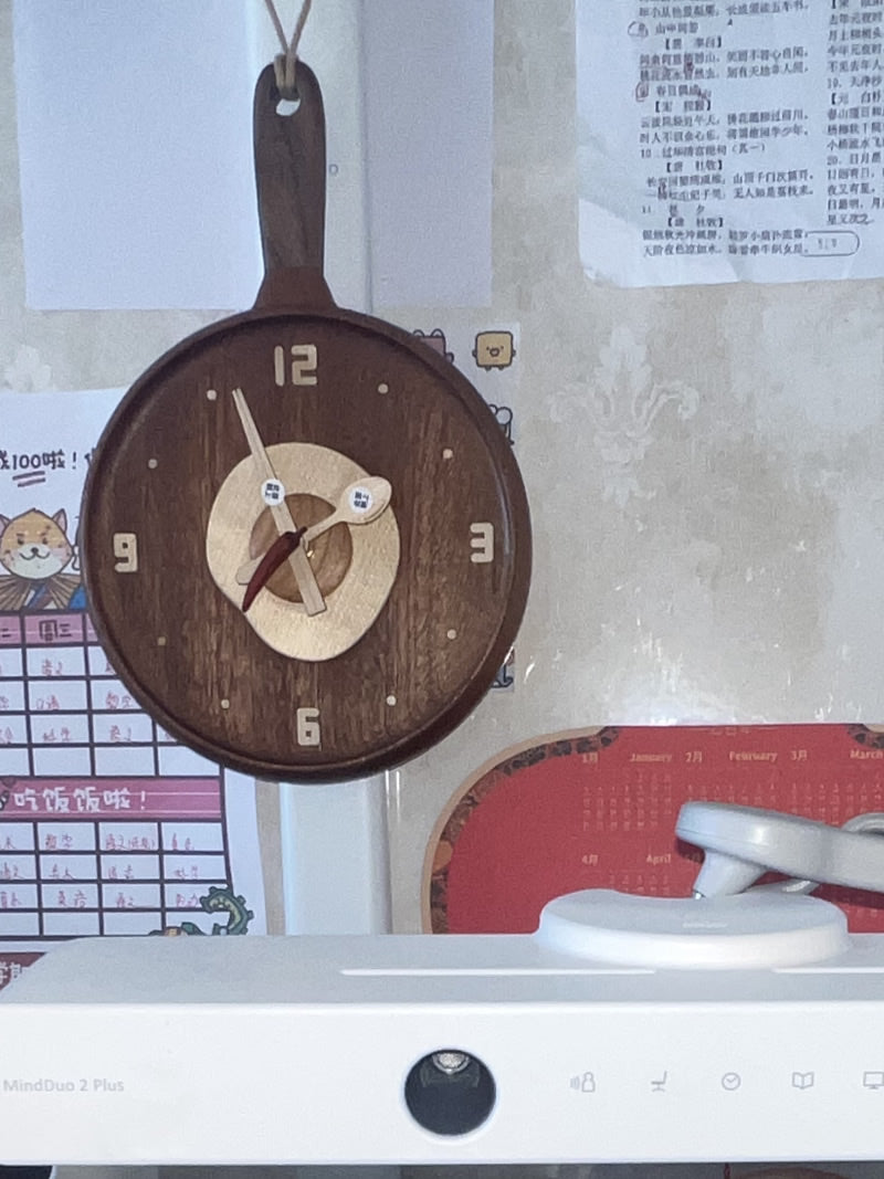 Whimsical Pancake Pan Wall Clock - Funny Wooden Kitchen Art – More Angle