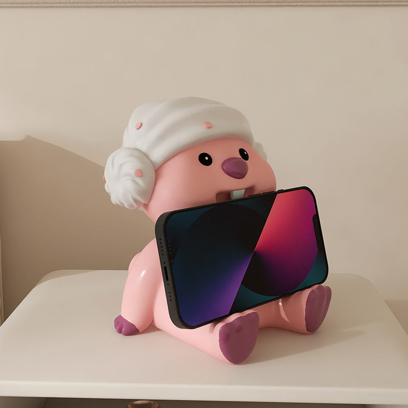 Adorable Pink Cartoon Phone Stand: Fun Desk Decor – More Angle