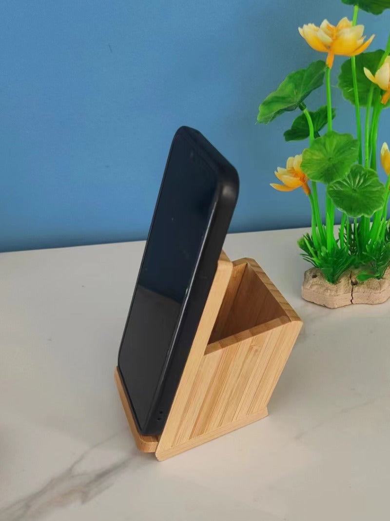 Bamboo Angled Desk Pen Holder with Phone Stand,Office Organizer – More ...
