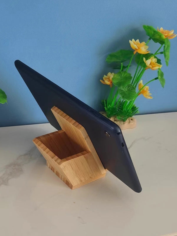Bamboo Angled Desk Pen Holder with Phone Stand,Office Organizer – More ...