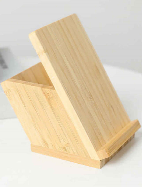 Bamboo Angled Desk Pen Holder with Phone Stand,Office Organizer – More ...