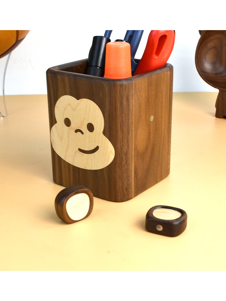 Big-Eared Monkey Wooden Pen Holder, Creative Desktop Organization, Fun ...