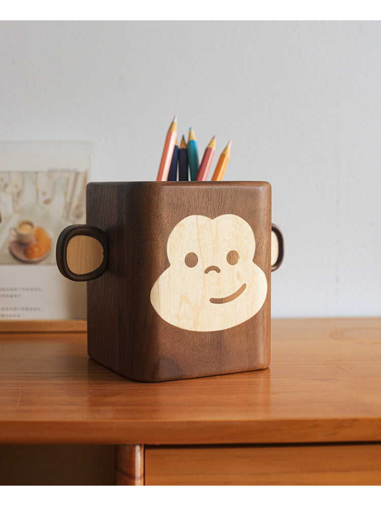 Big-Eared Monkey Wooden Pen Holder, Creative Desktop Organization, Fun ...