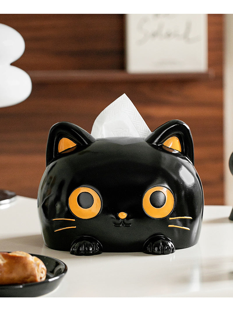 Big-Eyed Black Cat Tissue Box Cover - Cute and Functional Home Decor ...