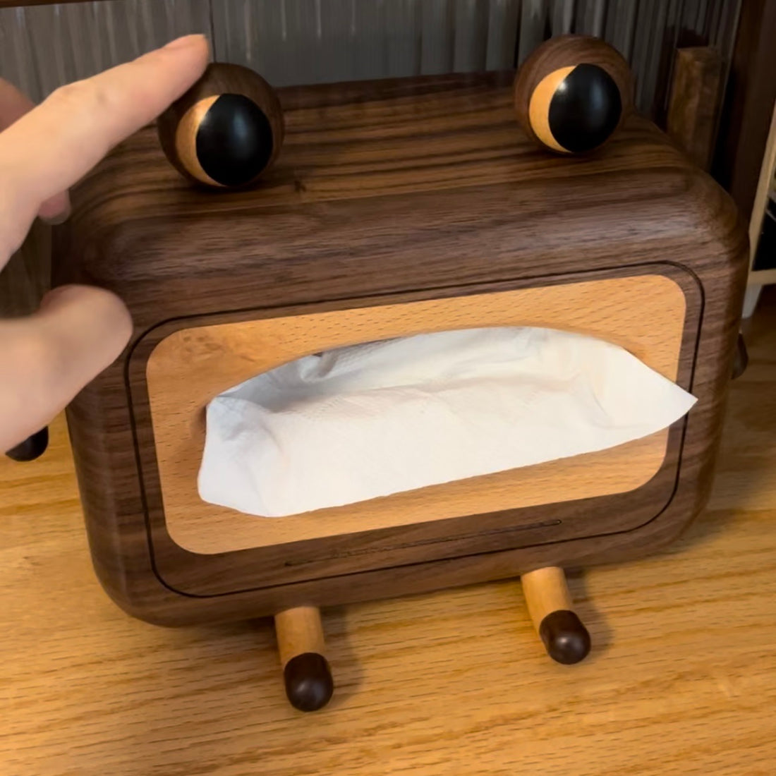 Wooden Cute Big-Eyed Frog Tissue Box,Black Walnut Classic Design ...