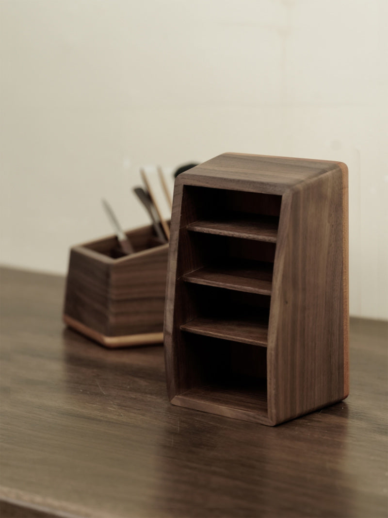 Black Walnut Office Storage Box, Pen Holder,Desktop Organize – More Angle