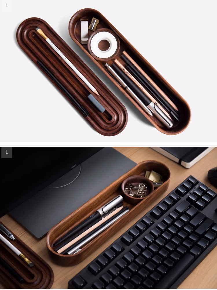 Black Walnut Office Storage Box, Paper Clip Box, Pen Holder – More Angle