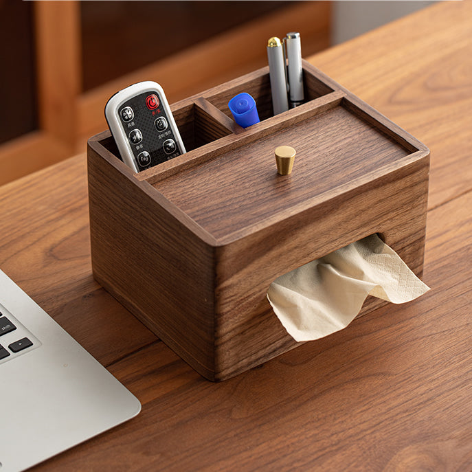 Black Walnut Tabletop Organizer Tissue Box With Two Storage Boxes, Liv ...