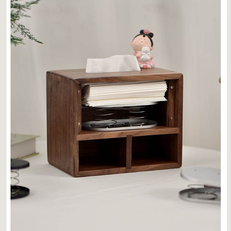 Black Walnut Tabletop Organizer Tissue Box With Two Storage Boxes, Liv ...