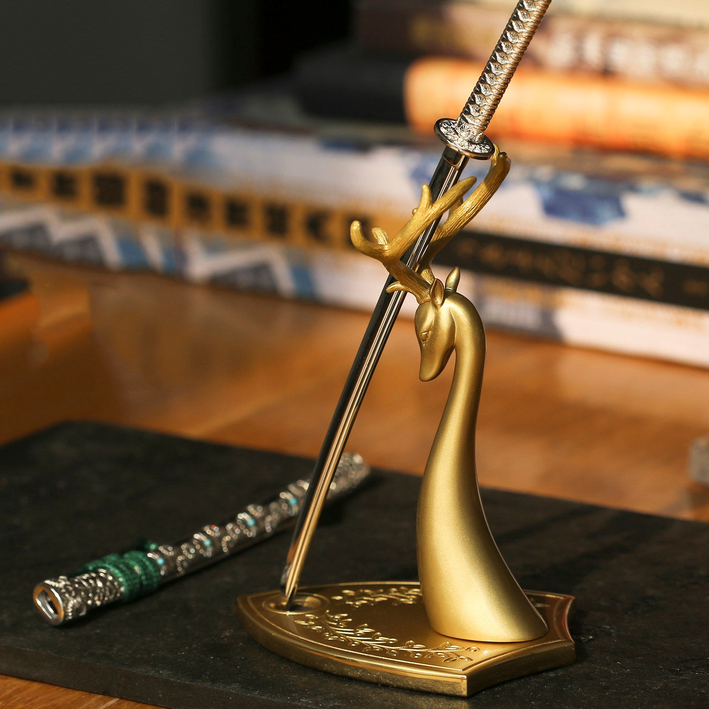 Brass Deer Head Pen Holder & Desktop Decor - Office Stationery Organiz ...