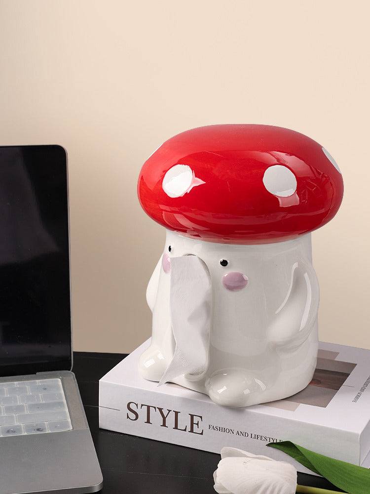 Ceramic Red Mushroom Tissue Box, Home Decoration Idea – More Angle