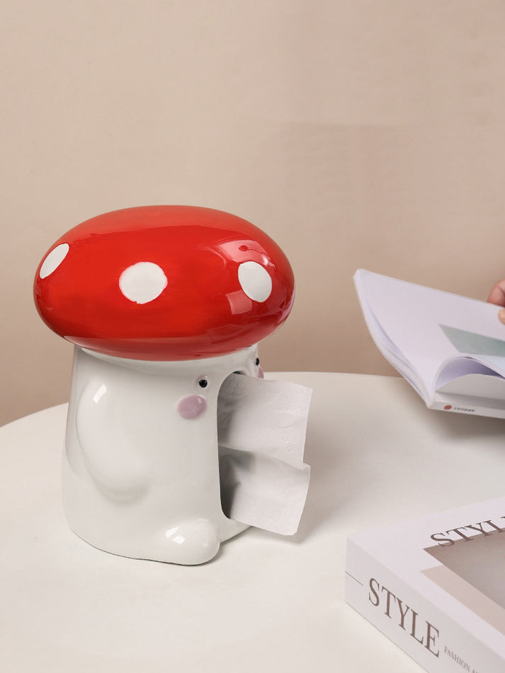 Ceramic Red Mushroom Tissue Box, Home Decoration Idea – More Angle