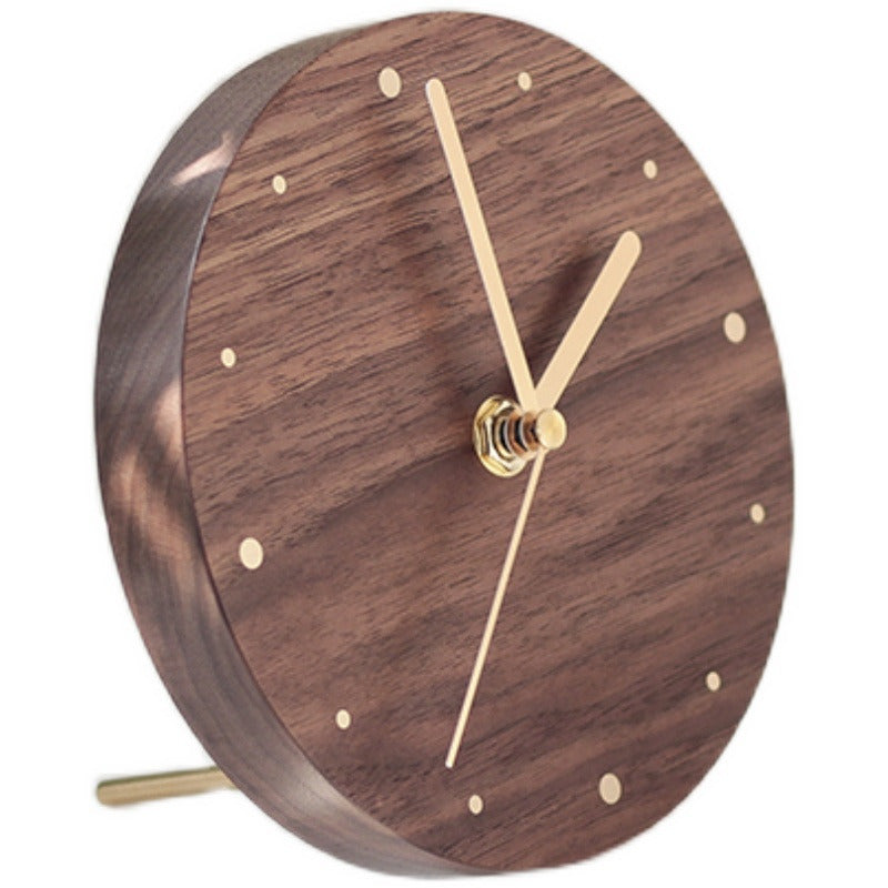 Classic Black Walnut Art Round Desk Clock with Brass Hands – More Angle