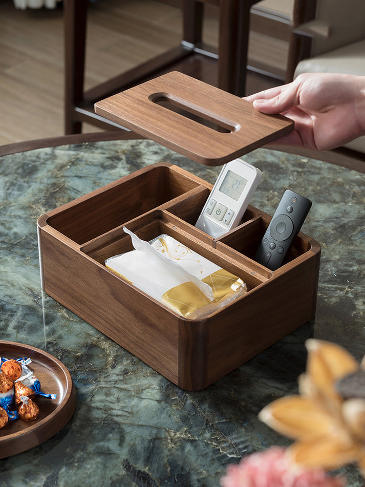Classic Black Walnut Wooden Organizer - Tissue Box and Remote Holder ...