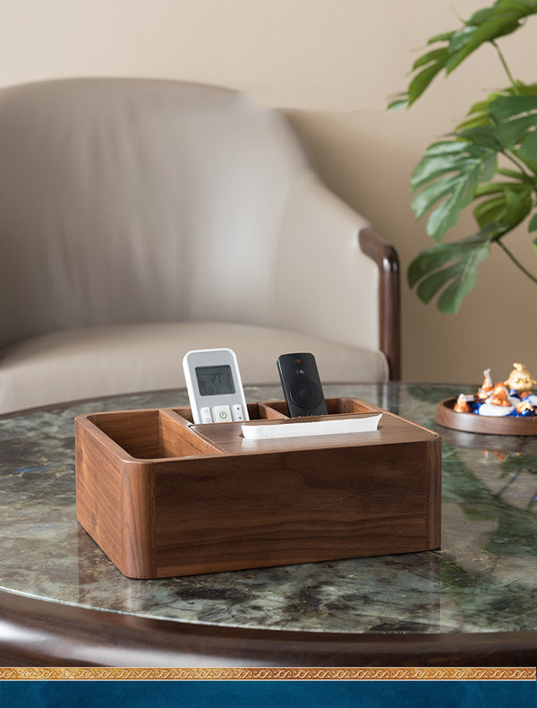 Classic Black Walnut Wooden Organizer - Tissue Box and Remote Holder ...