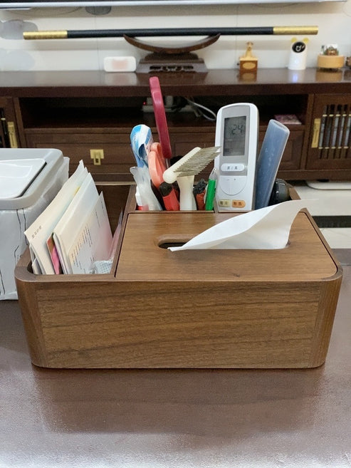 Classic Black Walnut Wooden Organizer - Tissue Box and Remote Holder ...