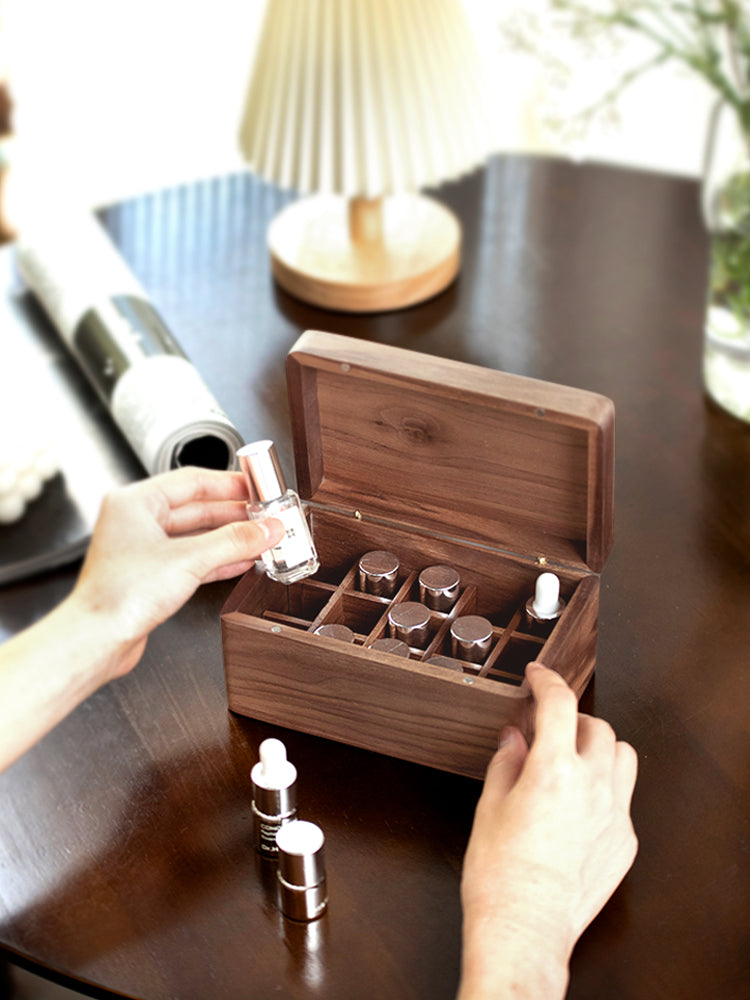 Classic Black Walnut Wooden Small Bottle Storage Box – More Angle
