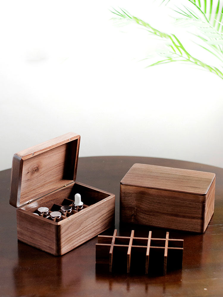 Classic Black Walnut Wooden Small Bottle Storage Box – More Angle