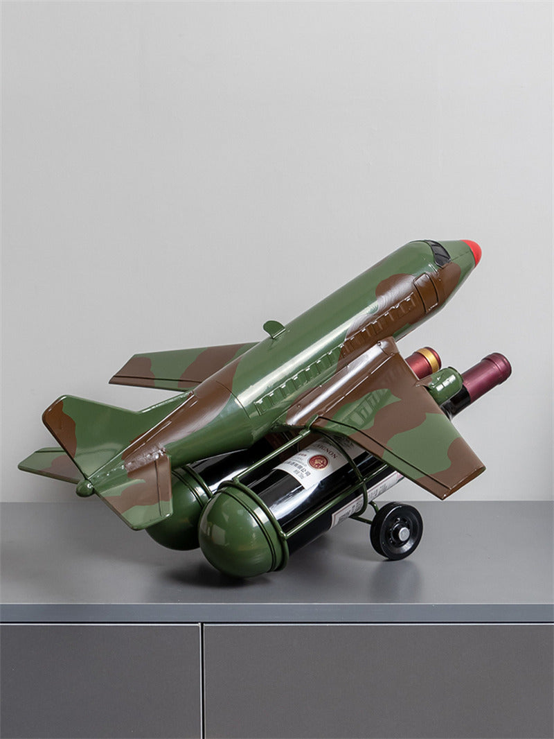 Classic Fighter Jet Model Iron Wine Rack - Vintage Aviation Decor ...