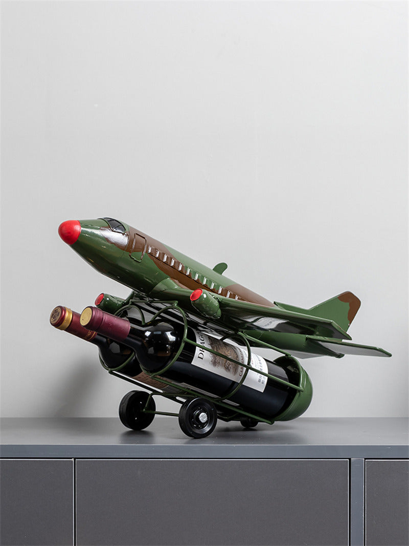 Classic Fighter Jet Model Iron Wine Rack - Vintage Aviation Decor ...
