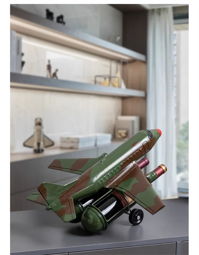 Classic Fighter Jet Model Iron Wine Rack - Vintage Aviation Decor ...