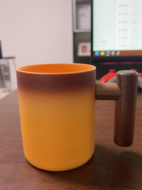 Classic Gradient Ceramic Mug with Wooden Handle - Artistic Elegant Dri ...