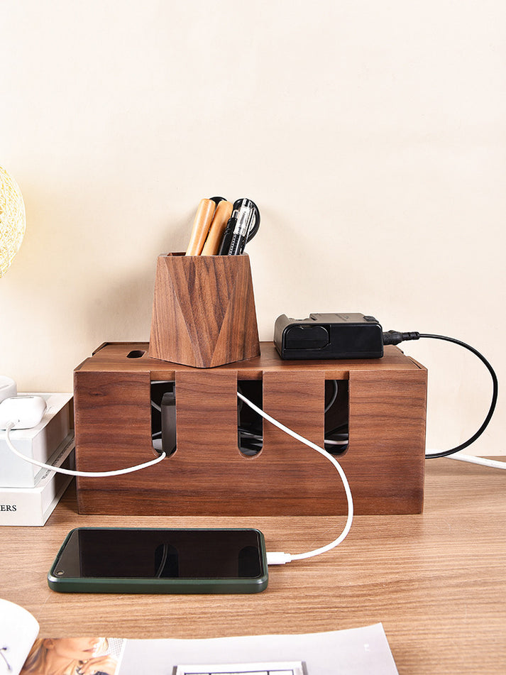 Classic Wooden Desktop Power Cord,Power Strip Organizer: Cable Managem ...