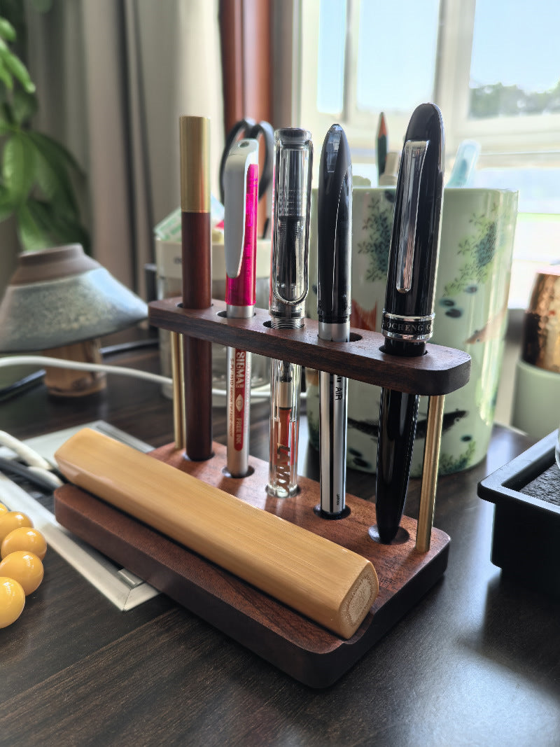 Classical Wooden Office Pen Holder With Mobile Phone Holder – More Angle