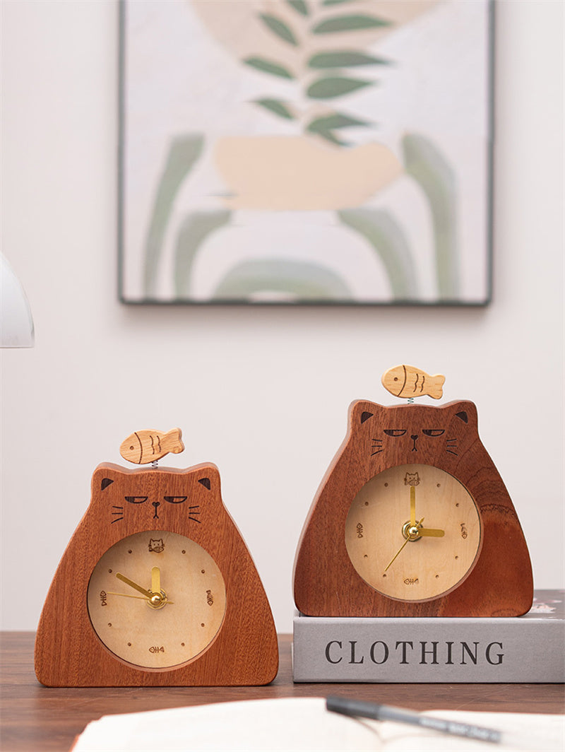 Cool Cat & Fish Wooden Desk Clock – Quirky & Stylish Timepiece for You ...