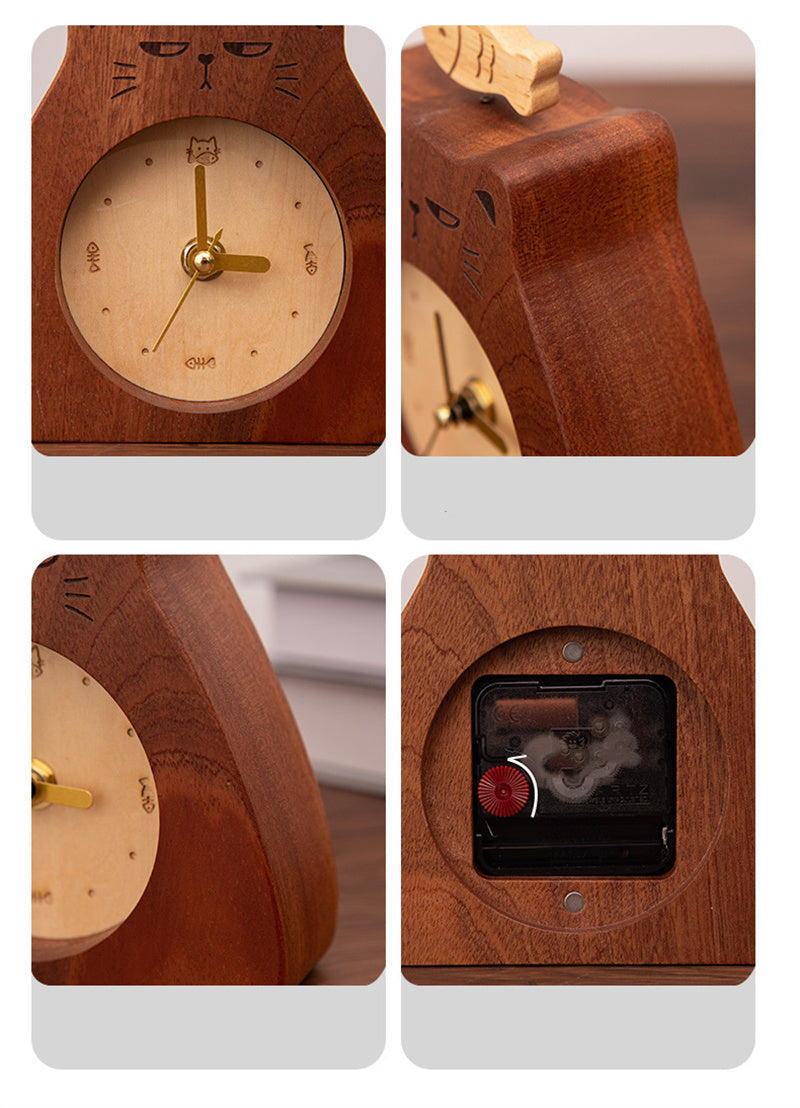 Cool Cat & Fish Wooden Desk Clock – Quirky & Stylish Timepiece for You ...