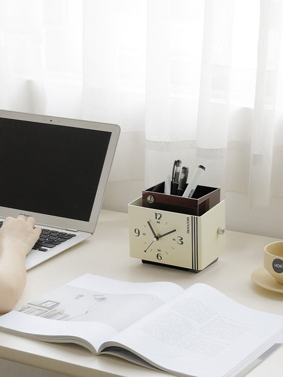 Creative art style clock with pen holder function – MoreAngle