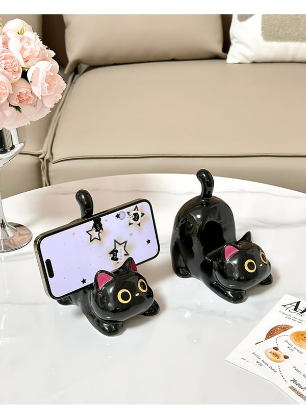 Cute Black Cat Phone Stand - Desktop Small Ornaments – More Angle