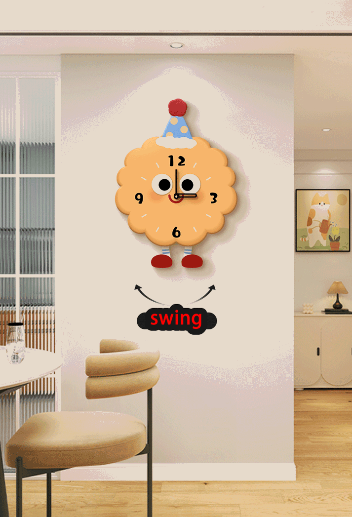 Cute cartoon biscuit wall clock with smiley face, children's room deco ...