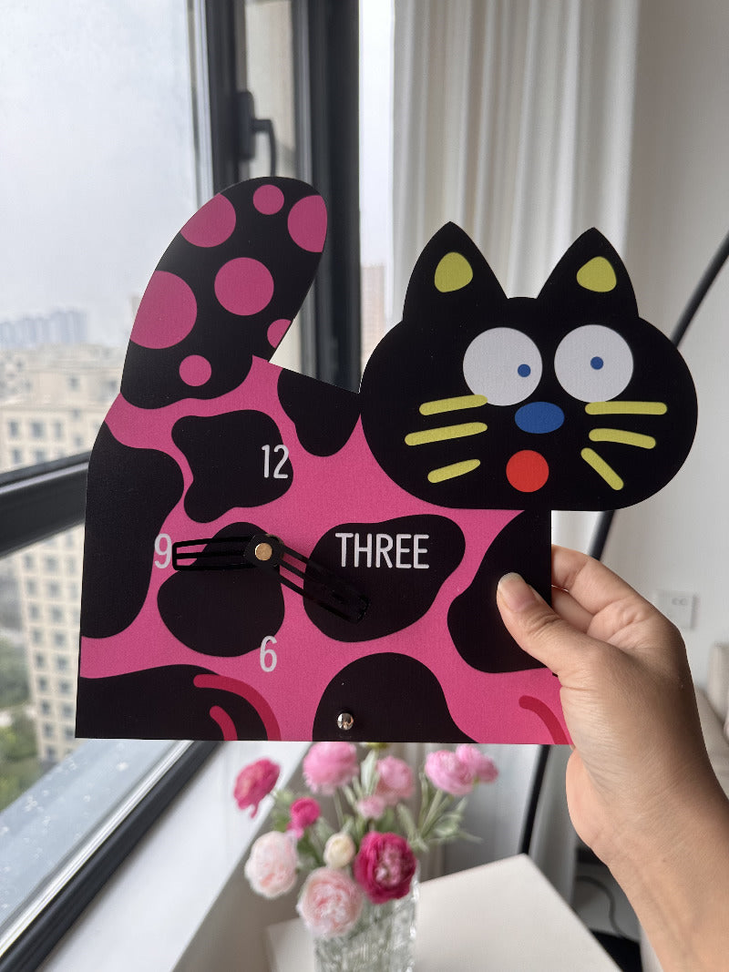 Cute cartoon cat silent table clock, office children's room decoration ...