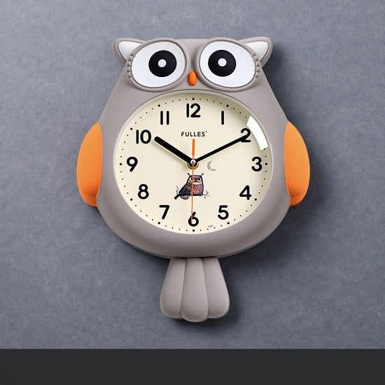 Cute cartoon owl wall clock with wagging tail, children's room decorat ...