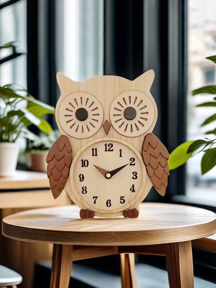 Cute Owl Shaped Wooden Desk Clock: Novelty Tabletop Decor – More Angle