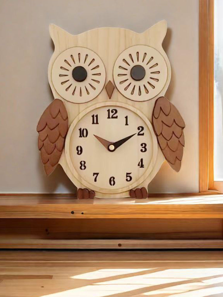 Cute Owl Shaped Wooden Desk Clock: Novelty Tabletop Decor – More Angle