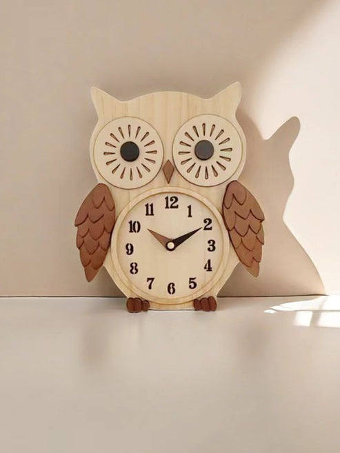 Cute Owl Shaped Wooden Desk Clock: Novelty Tabletop Decor – More Angle