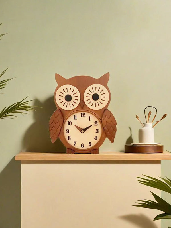 Cute Owl Shaped Wooden Desk Clock: Novelty Tabletop Decor – More Angle