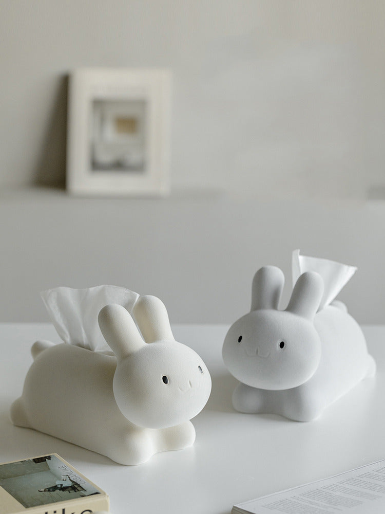 Cute White Rabbit Tissue Box, Desktop Decorative Ornament – More Angle