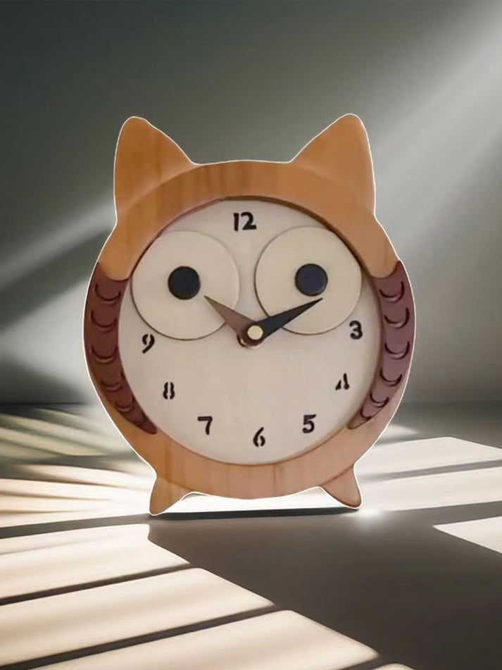 Cute Wooden Owl Desk Clock - Charming and Functional Decor – More Angle