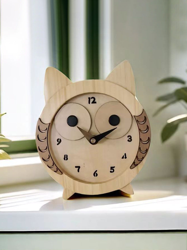 Cute Wooden Owl Desk Clock - Charming and Functional Decor – More Angle