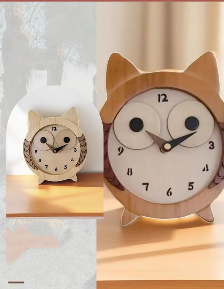Cute Wooden Owl Desk Clock - Charming and Functional Decor – More Angle