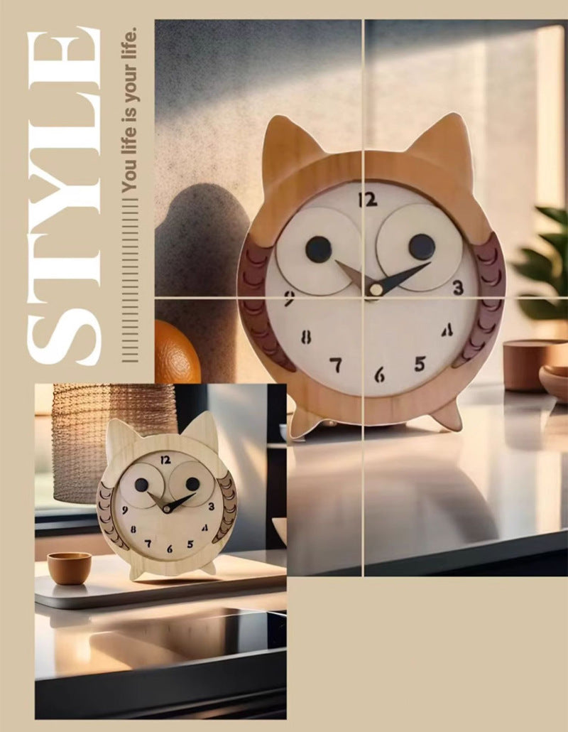 Cute Wooden Owl Desk Clock - Charming and Functional Decor – More Angle